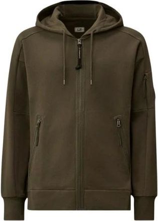 C.P. Company C.p. Company, Homme, Sweatshirts et sweats &agrave; capuche, Vert, Taille: XS SweaT-shirt &agrave; capuche zipp&eacute; avec verre et motif diagonal en relief