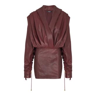 Balmain Femme, Robes, Brun, Taille: 36 FR Robe courte en cuir dagneau wash avec capuche