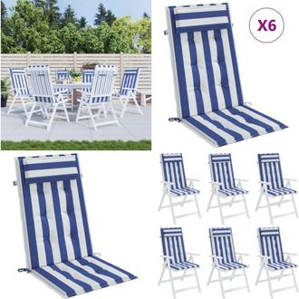 vidaXL Vidaxl - Hochlehner-Auflagen 6 Stk. Blau & Weiß Gestreift Oxford-Gewebe - Hochlehner Auflagen - Gartenstuhlkissen - Outdoor Kissen - Sitzkissen