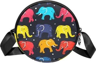 Generic Sac &agrave; bandouli&egrave;re rond pour femme, motif &eacute;l&eacute;phant aux couleurs artistiques, petit sac &agrave; dos &agrave; bandouli&egrave;re avec fermeture &eacute;clair, bretelles r&eacute;glables, 