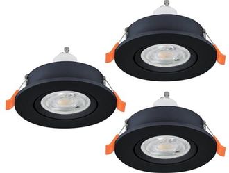 Eglo 3er Set LED Einbaustrahler Barranco, Deckenspots Wohnzimmer, Deckenstrahler schwenkbar aus Kunststoff in Schwarz, warmwei&szlig;, inkl. GU10 Leuchtmittel