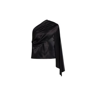 Alberta Ferretti Top asym&eacute;trique en satin &agrave; une &eacute;paule avec drap&eacute; - Femme - Tops - Noir - Taille: 40 FR