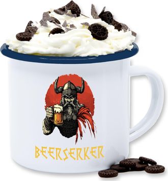 Shirtracer Emaille Tasse Blechtasse - Wikinger & Walhalla - Beerserker - Vikings lustig Bier trinken saufen Berserker - 300 ml - Wei&szlig; Blau - viking nordische myt