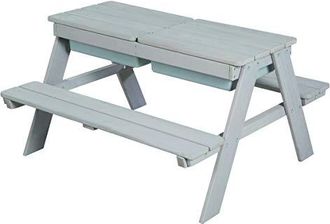 Roba Table Pique-nique pour Enfants Play en Bois Massif avec 2 Bacs à Sable et Eau Intégrés - Résistante aux Intempéries - Gris