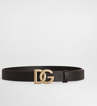 Dolce & Gabbana Lux Leather Belt With Crossover Dg Logo Buckle - Mann G&uuml;rtel Mehrfarbig Leder 100