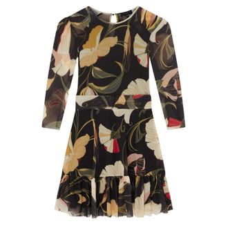 Ted Baker Schwarzes Mini-skaterkleid Von Ted Baker Mit Gerafften Schultern Und Mesh-eins&auml;tzen