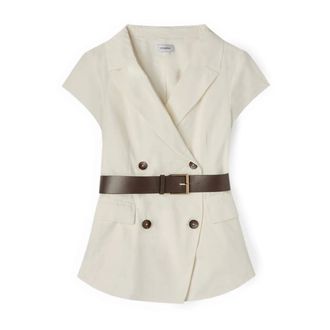 Motivi Femme, Vestes, Blanc, Taille: 38 FR Blazer court &agrave; manches courtes et double boutonnage