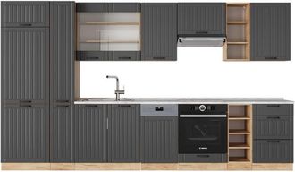 Vicco Küchenzeile Fame-Line, Dunkelgrau, 355 cm, AP Marmor, Vicco