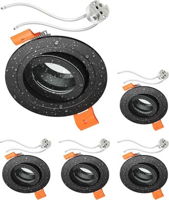 LEDs Com 5 Stück Bad-Deckeneinbaurahmen ERID, Feuchtraum, Badezimmer, IP44, rund, schwenkbar, schwarz matt, inkl. GU5.3 Fassung