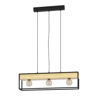 Eglo H&auml;ngelampe Libertad 1, 3-flammige Esstisch Pendelleuchte mit Pflanzgef&auml;&szlig;en, Esszimmerlampe aus Holz in Natur und Metall in Schwarz, FSC100HB, H&auml;ngeleu