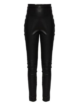Balmain pantalon en cuir &agrave; coupe skinny - Noir