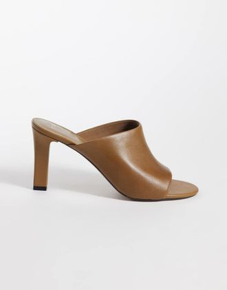 Mango Mules en cuir 100% avec talon - Kaki-Vert