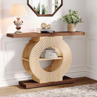 Tribesigns Tribesigns Konsolentisch mit Lagerung, Holz Eingangstisch f&uuml;r Wohnzimmer, 100 cm Sofa Tisch Kleine Akzent Flur Tisch mit Regalen und Kreis Basis