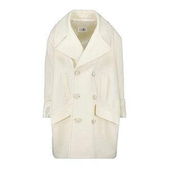 Maison Margiela Wei&szlig;er Wollmantel Oversize Elegante Details - - Coats - Damen - Rosa - S