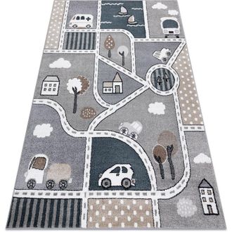 RugsX Teppich FUN Strade f&uuml;r Kinder, Stra&szlig;e, Stadt grau grey 140x190 cm