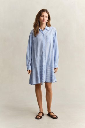 GANT Damen Gestreiftes Seersucker Hemdblusenkleid (32) HYDRANGEA Blau