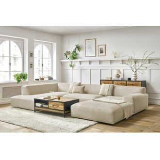 BOBOCHIC Bobochic - Canap&eacute; panoramique fixe compact lavena tissu velours Angle gauche Beige