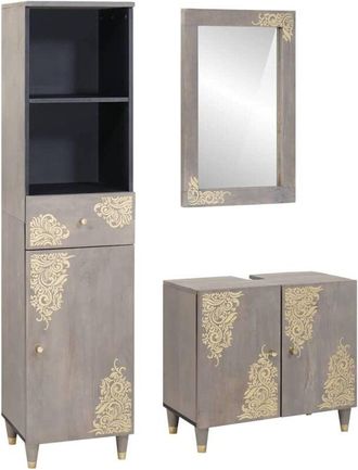 vidaXL Badezimmermöbel-Set mit Schubladen 3 pcs Grau Holzwerkstoff vidaXL