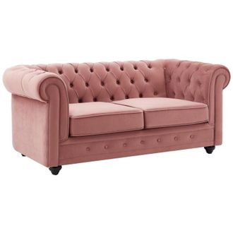 Vente-Unique Vente-unique - Canapé 2 places en velours rose pastel chesterfield