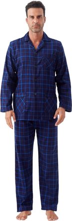 Global Herren Schlafanz&uuml;ge Flanell Herren Pyjama Set Baumwolle Langarm-Pullover Oberteil und elastische Unterteile mit Kordelzug Weich Bequem Blau 3XL