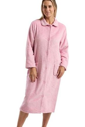 Marlon Sabrina Peignoir en polaire gaufr&eacute;e &agrave; boutons pour femme - Manteau dint&eacute;rieur doux et confortable avec poches, Tourbillon de rose, S