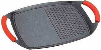 Royalty Line Grillplatte aus Aluminiumguss, 47 cm, Antihaftbeschichtung aus Greblon-Marmor, kompatibel mit Gas, Elektro, Keramik, Halogen, Induktion, Backofen - Ma