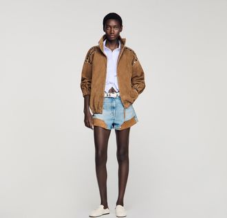 Sandro Velourslederjacke mit Nieten