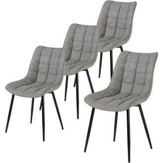 Woltu Woltu - Lot de 4 Chaises de salle &agrave; manger Chaises de Cusine, Assise rembourr&eacute;e en Similicuir, pieds en m&eacute;tal, Gris