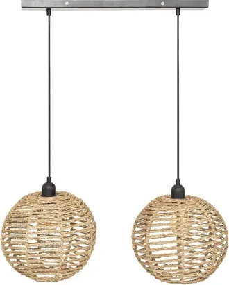 Atmosphera Suspension 2 lampes Rana en m&eacute;tal & jonc de mer D50cm Atmosphera cr&eacute;ateur dint&eacute;rieur