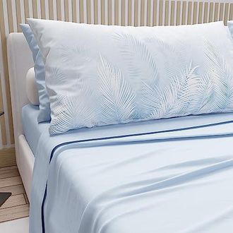 Petti Artigiani Italiani Bettlaken für Doppelbett, Baumwolle, mit Kissenbezügen im Digitaldruck, für Doppelbett, komplettes Spannbetttuch, Ober- und Unterlaken, Hellblau, 100%