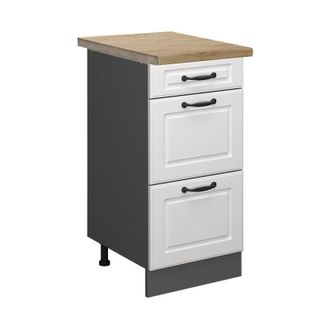 Vicco K&uuml;chenunterschrank R-Line, Wei&szlig; Landhaus, 40 cm mit Schubladen, ap Eiche