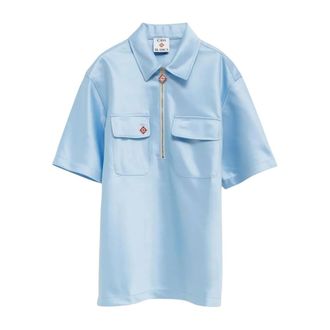 Casablanca Homme, Tops, Bleu, Taille: S Satin Quarter Zip Short Sleeve Shirt