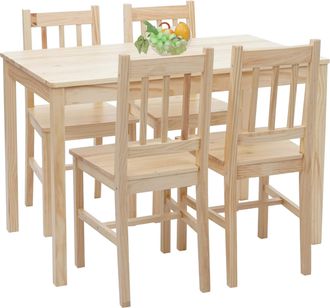 Mendler Esszimmer-Set HWC-F77, Sitzgruppe Esszimmergruppe, Massiv-Holz Landhaus 110cm - Kiefer lasiert