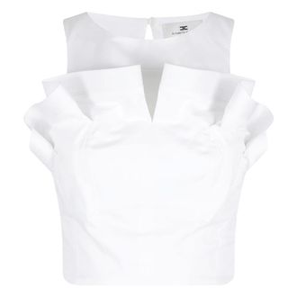 Elisabetta Franchi Femme, Tops, Blanc, Taille: 38 FR Top &agrave; volants