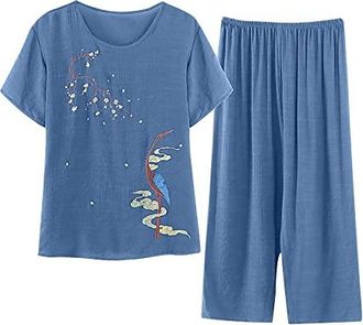 Generic Vetement Femme Ete Deux Pièces Ensembles Pajamas Printemps Coton Loungewear Basics Womens Leger Sets Pajama Haut Manches Courtes Pantalon Capri Costum