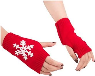 Generic Mitaines de No&euml;l chaudes en tricot color&eacute; brod&eacute; de neige pour femmes Mitaines dhiver chaudes (rouge, A)