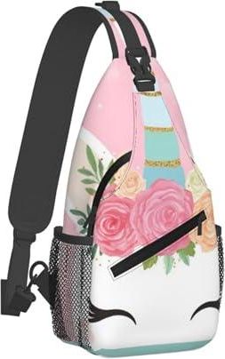 Generic R&eacute;glable Sacoche Port&eacute; &eacute;paule Visage de la mer du cheval Roses Sacs Poitrine L&eacute;ger Sac &agrave; Dos Militaire pour Homme Voyage &eacute;cole