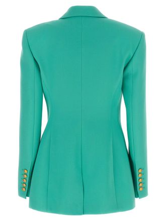 Balmain Logo-Button Double-Breasted Wool Blazer - turquoise