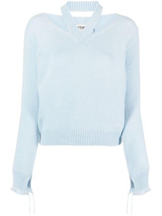 Fendi Fein gestrickter Pullover - Blau