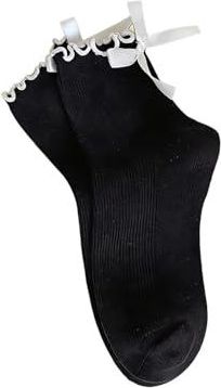 Generico Chaussettes mi-mollet nou&eacute;es avec noeud, chaussettes en coton noir et blanc pour femme (4 paires), Gris fonc&eacute;, Taille Unique