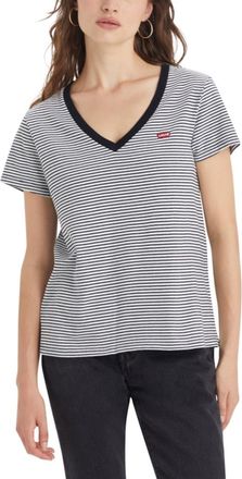 Levi's Damen Perfect V-Neck T-Shirt,Annalise Stripe Cloud Dancer,XXS