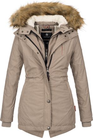 Marikoo Designer Damen Winter Parka warme Winterjacke Mantel Jacke B601 [B601-Akira-Taupe-Gr.S]