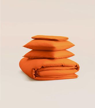 Tediber Parure - Percale de coton - Orange - Id&eacute;ale toute saison - Confectionn&eacute;e au Portugal - Tediber