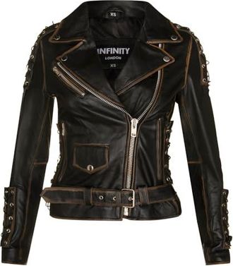 Infinity Leather Femmes Noire cuir Brando Motocycliste Veste