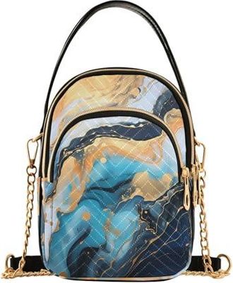 Mnsruu Sac à bandoulière pour femme - Marbre bleu doré fluide - Sac à dos à bandoulière avec sangle réglable
