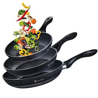 Scheffler Poele Induction 20/24/28 cm, Po&ecirc;les &agrave; Frire, Batterie de Cuisine, Poele anti Adhesive, Compatible avec tous les Types de Plaques de Cuisson (Noir)