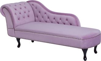 Beliani Retro Chaiselongue Samtstoff Chesterfield Style linksseitig violett Nimes