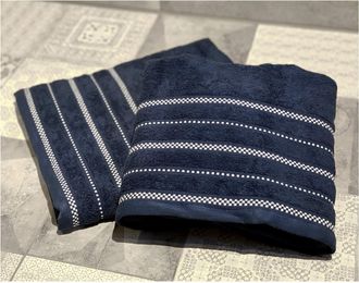 Heimtexland 2er Set Duscht&uuml;cher 100% Baumwolle Super Soft Frottier 420 GSM Webkante Handtuch Badetuch 140x70 Marine Blau 2 St&uuml;ck Typ674