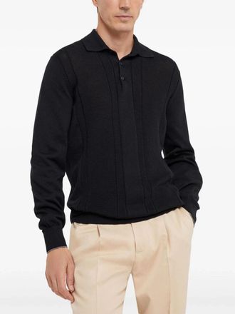 Brunello Cucinelli Mens Knitted Polo T-Shirt Black Aw24 M