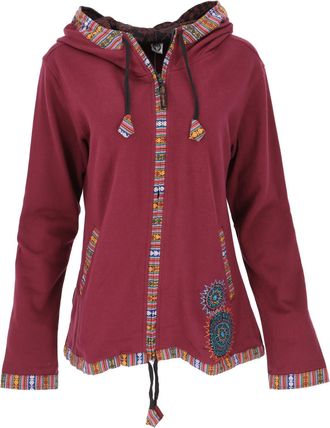 Guru Shop Nepal Ethno Jacke, Bestickte Boho Jacke - Bordeauxrot, Damen, Baumwolle, Size:XL